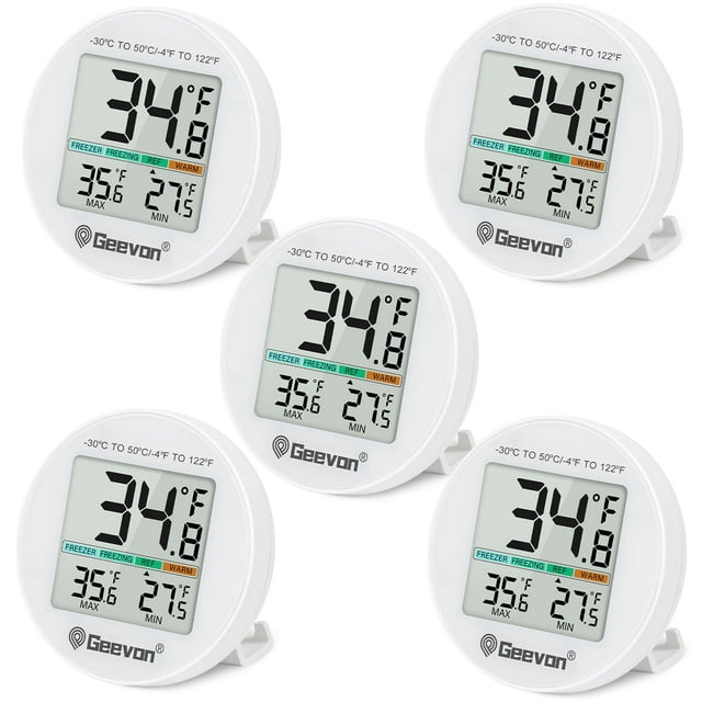 Geevon Small Digital Refrigerator Thermometer 5 Pack, IP65 Waterproof ...