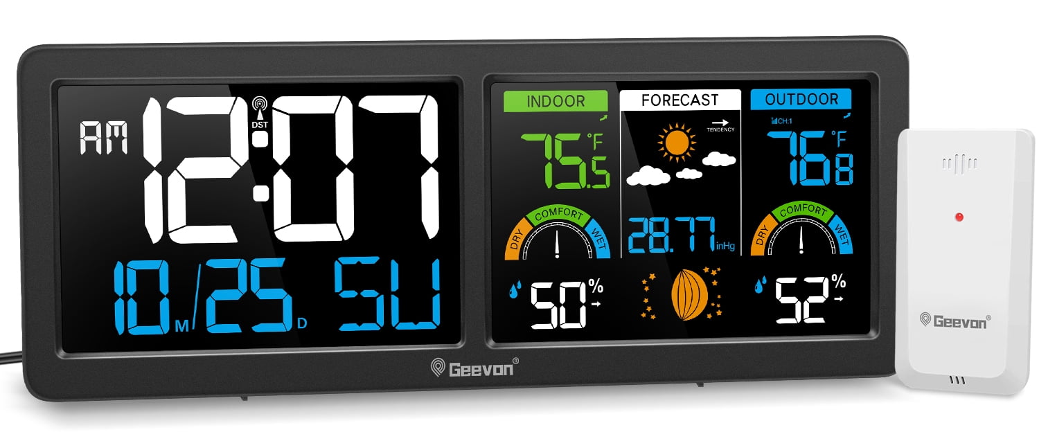 Geevon Weather Station Wireless Indoor Outdoor Thermometer with Atomic ...