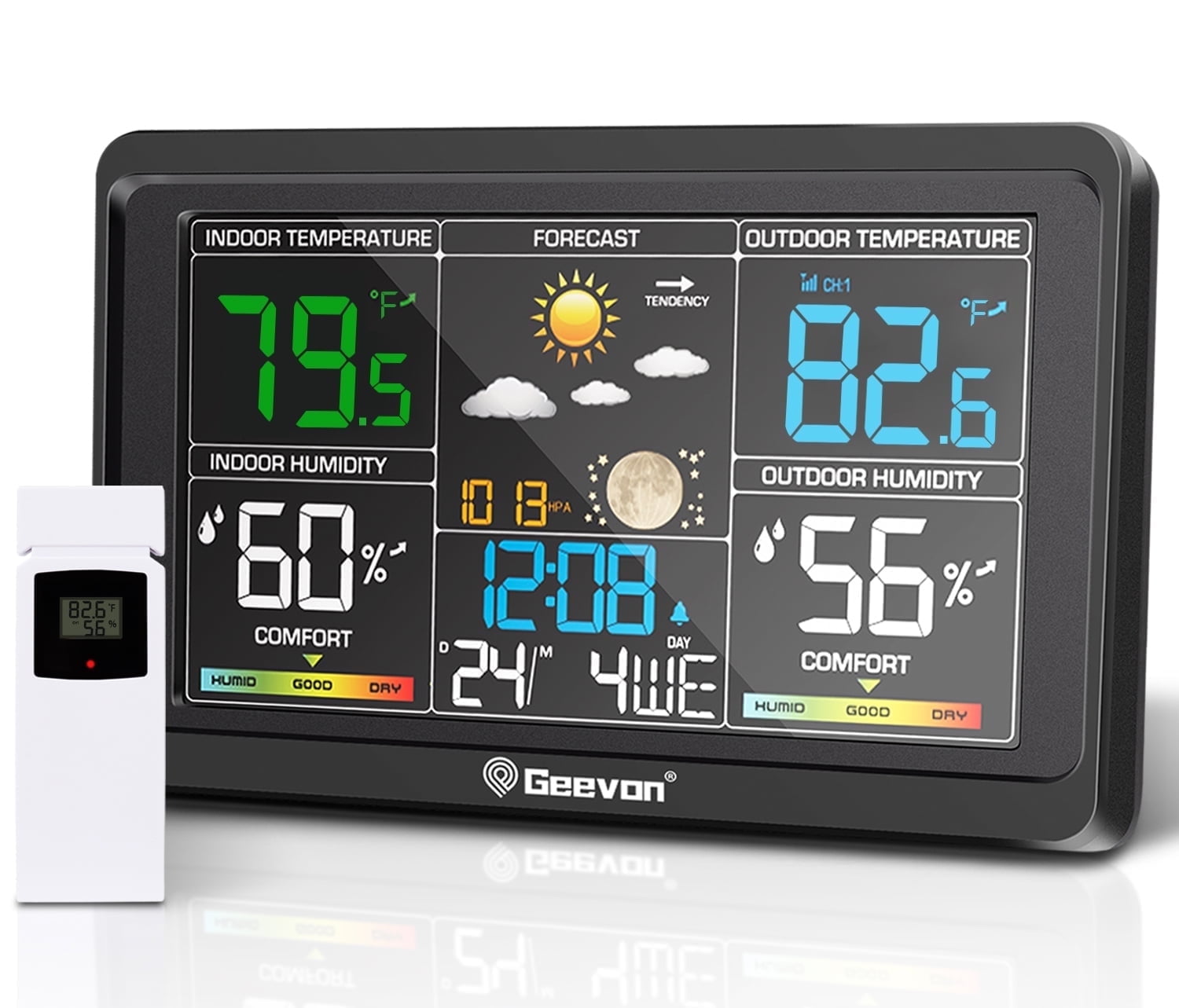 Geevon Weather Station Wireless Indoor Outdoor Thermometer, Color ...