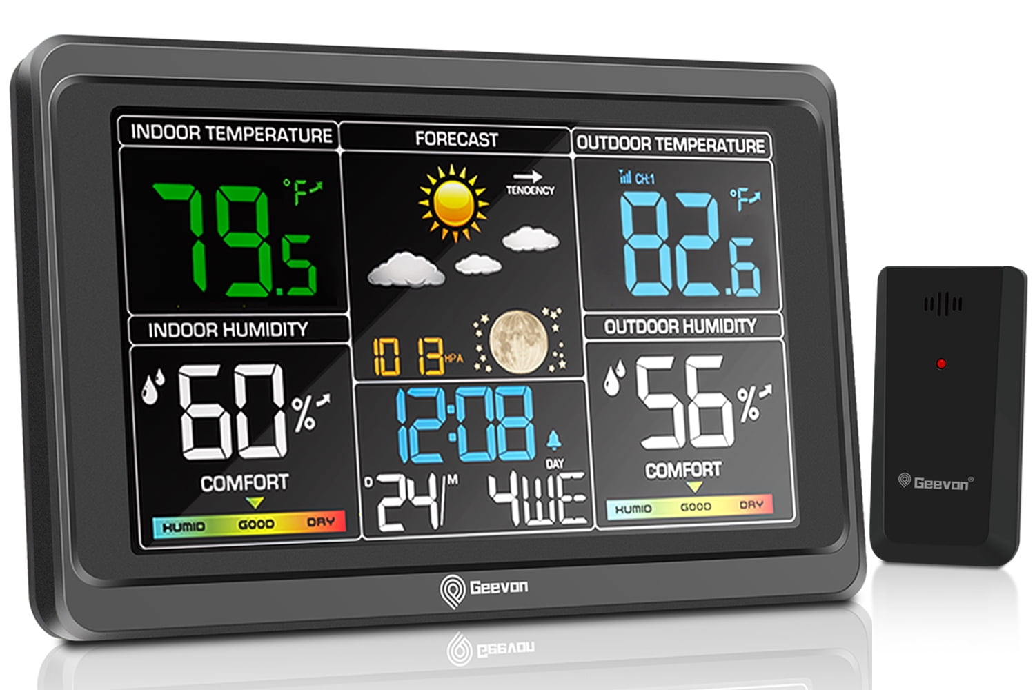 Geevon Weather Station Wireless Indoor Outdoor Thermometer, Color ...