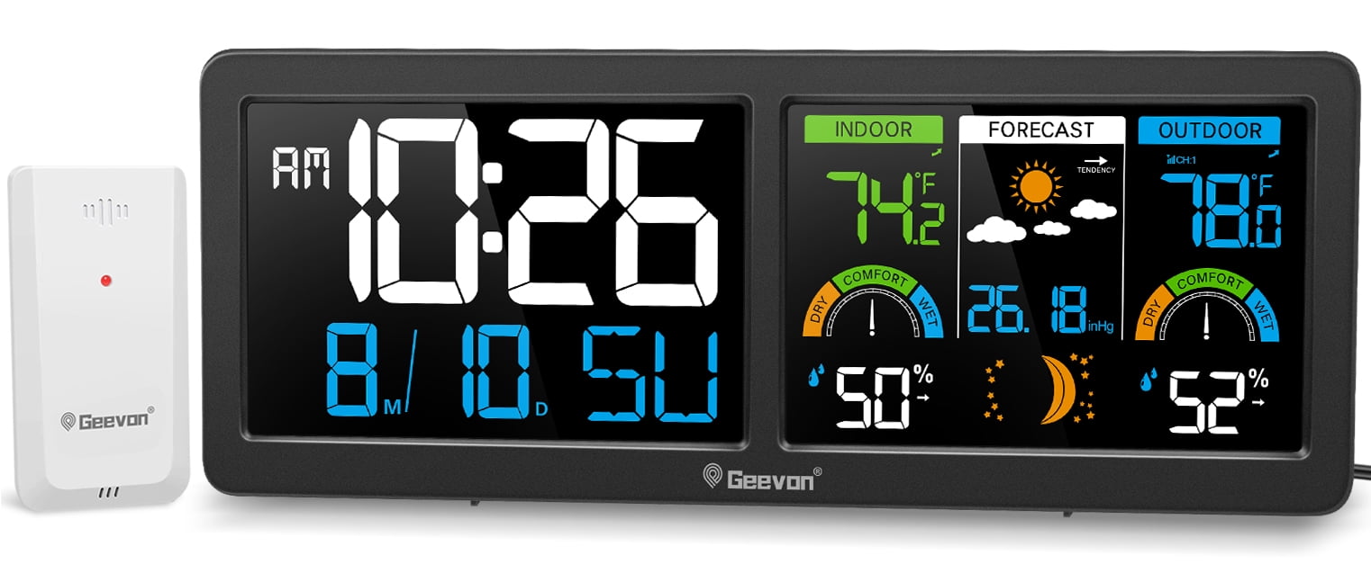 Geevon Weather Station Wireless Indoor Outdoor Thermometer, HD Color ...