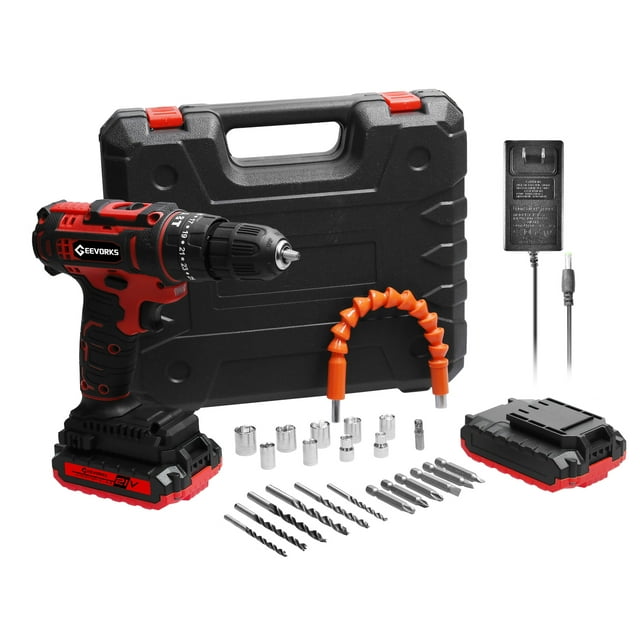 Geevorks 21v Electric Drill 2 Speed Control Stepless Speed 3 8 Inch