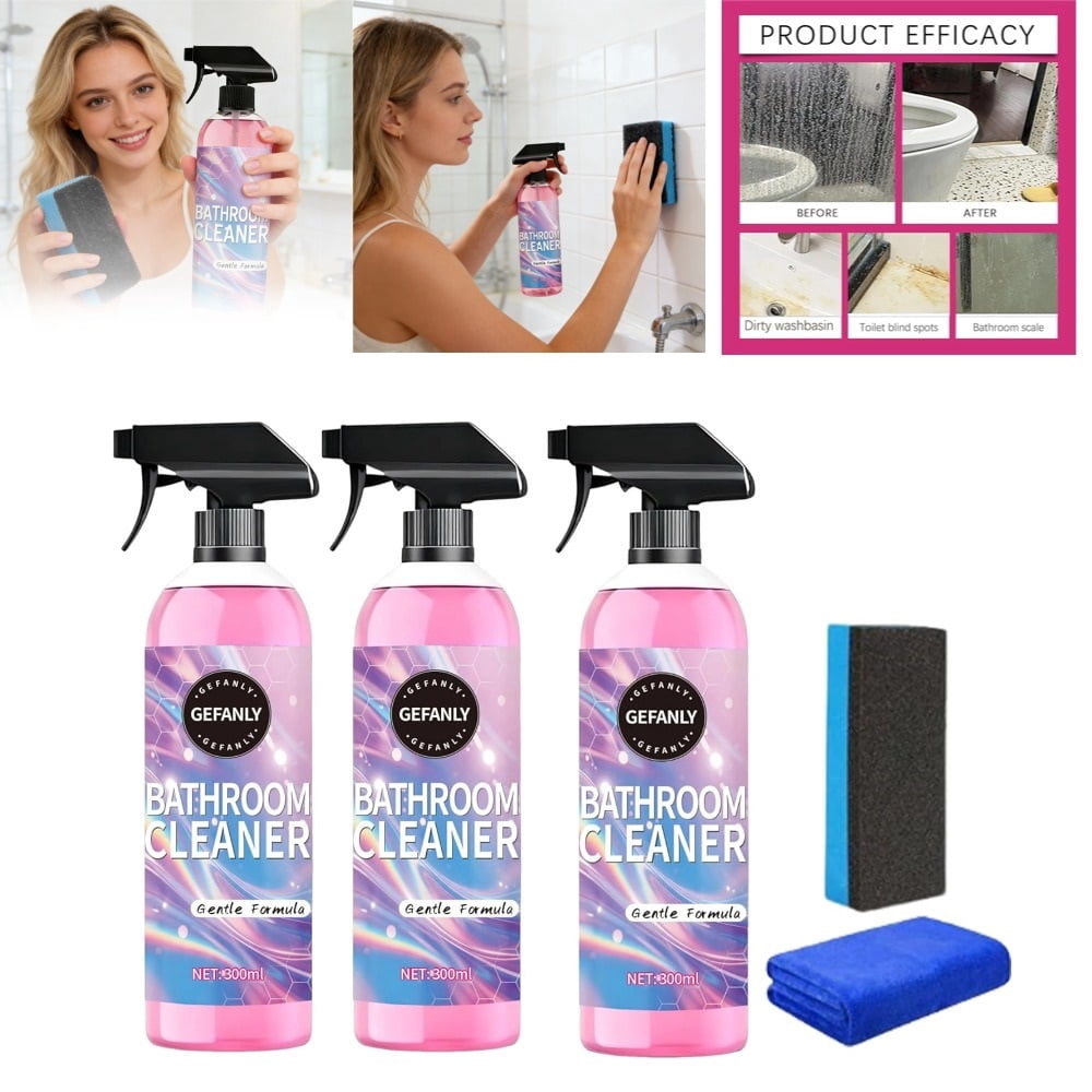 Gefanly Bathroom Cleaner, 3Pcs Powerful Pink Bathroom Cleaner Spray ...