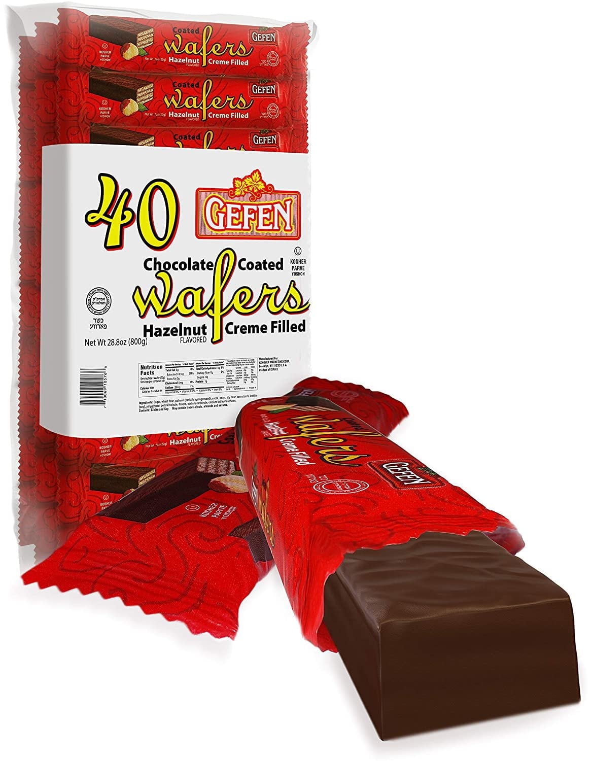 Gefen 40 Pack Individually Wrapped Dairy Free Chocolate Coated Wafers ...