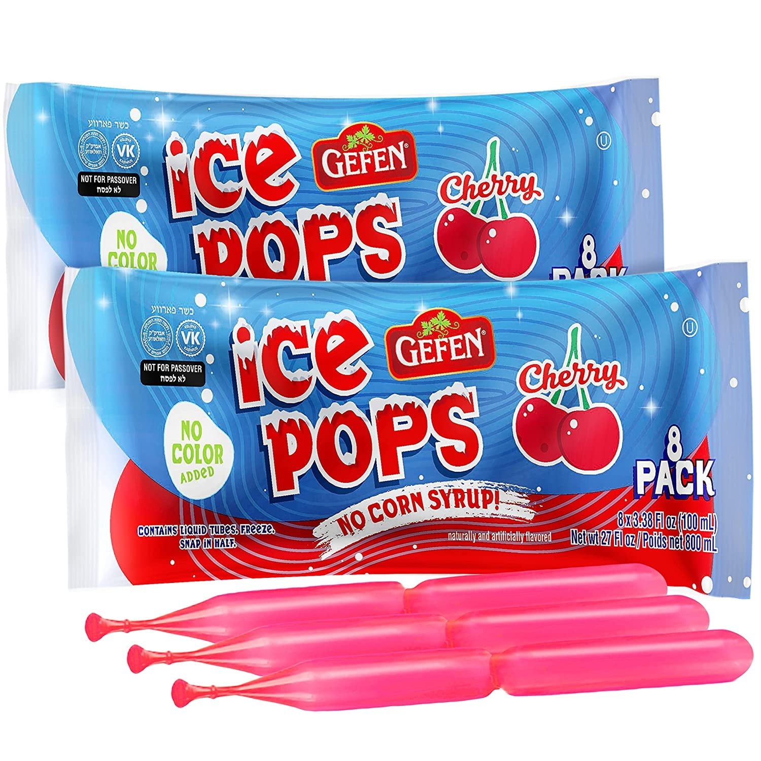 Gefen Clear Cherry Ice Pops, 16 Total, Kosher, Freezer Treat for Summer ...