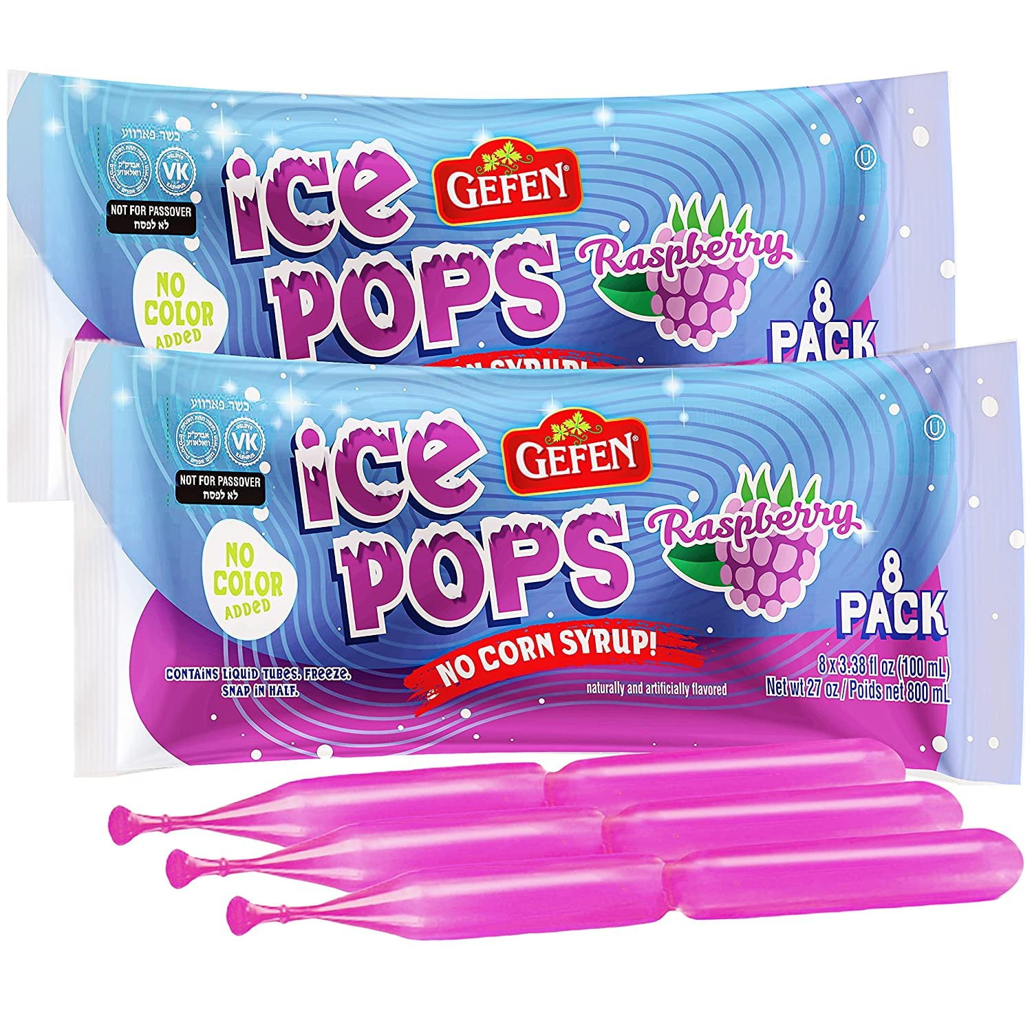 Gefen Clear Raspberry Ice Pops 2-8 Packs for 16 Pops Total Fun Break-in ...