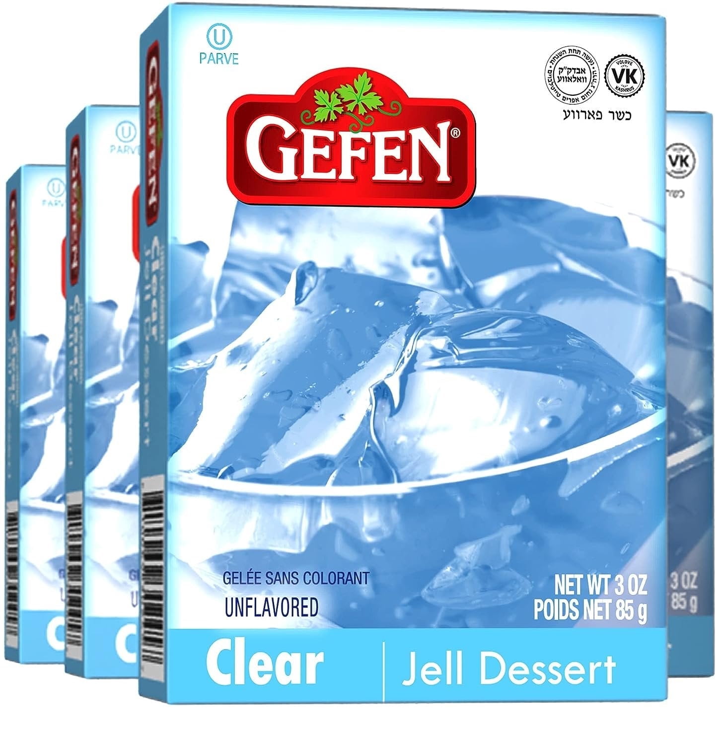 Gefen, Clear Unflavored Jell Dessert, 3oz 4 Pack, Kosher for Passover ...