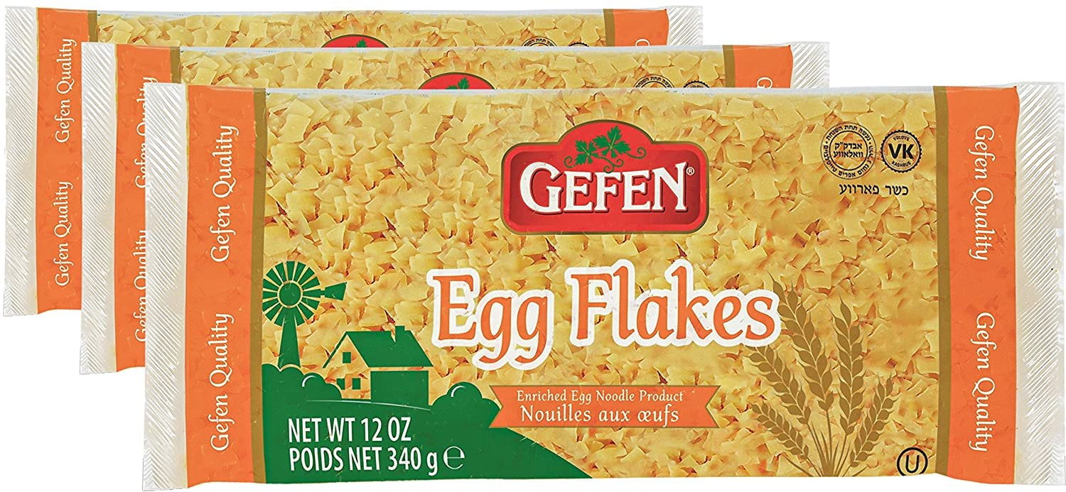 Gefen Enriched Egg Noodle Egg Flakes 12oz. 3 Pack Square Shaped Farfel ...