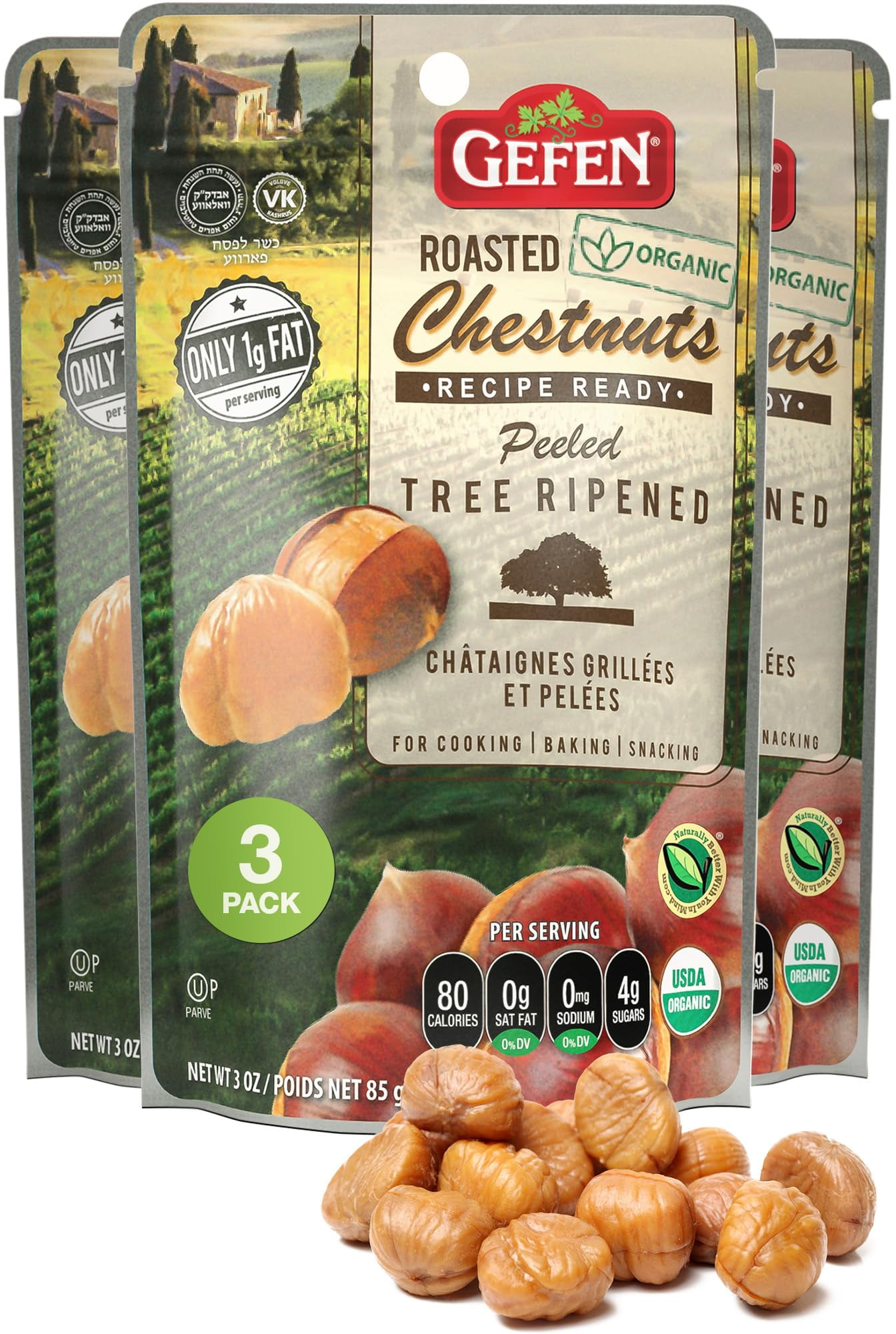 Gefen Organic Whole Peeled IEF31 and Roasted Chestnuts, 3oz (3 Pack ...