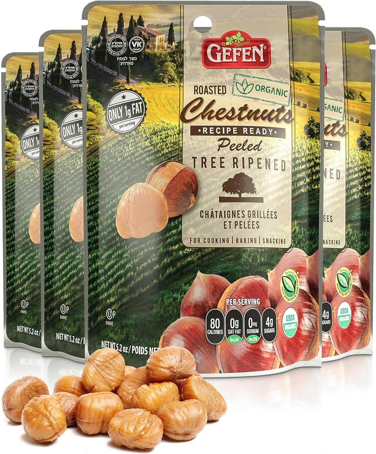 Gefen Organic Whole Peeled and Roasted Chestnuts, 5.2oz 4 Pack ...