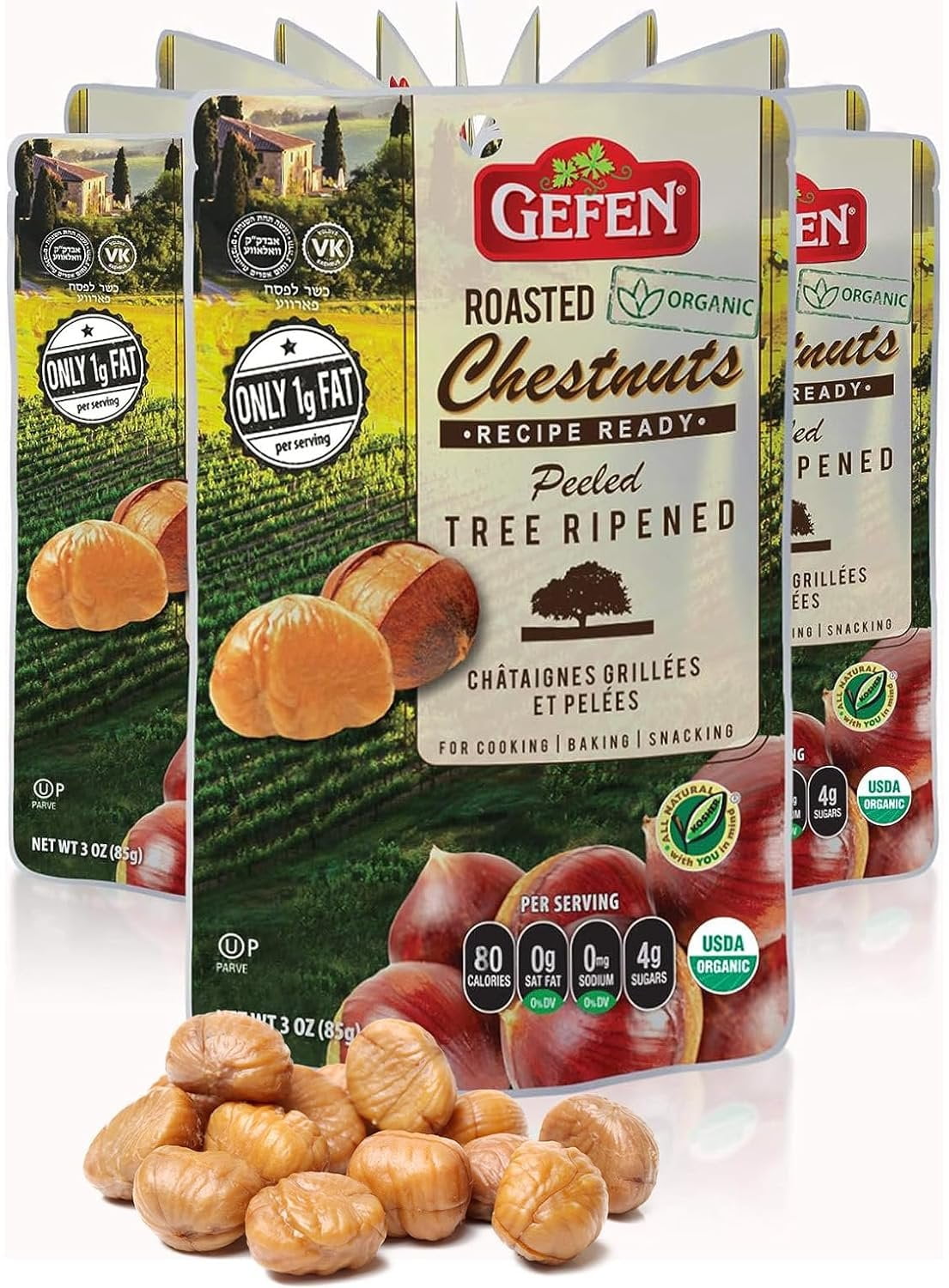 Gefen, Organic Whole Roasted Peeled Chestnuts, 3oz 12 Pack - Walmart.com