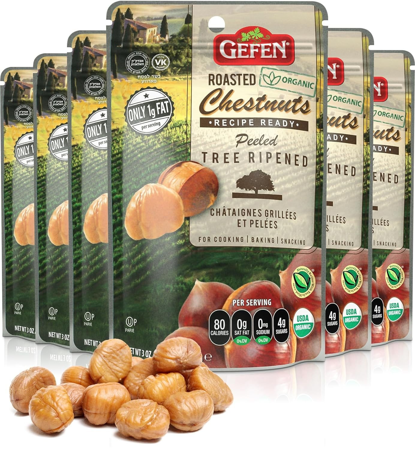 Gefen Organic Whole Peeled and Roasted Chestnuts, Fresh, 3oz 6 Pack ...