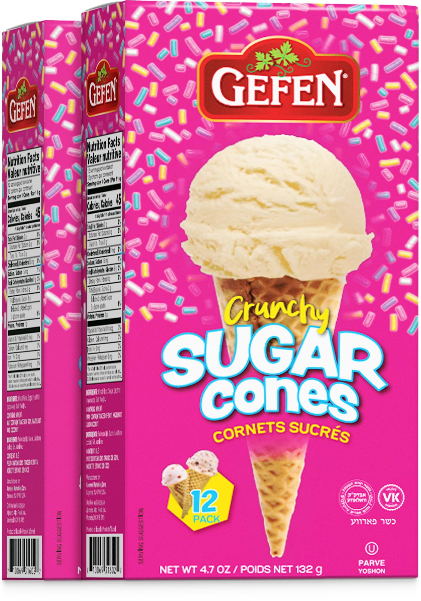 Gefen Sugar Cones (2 KEF28 Pack = 24 Cones) | Crunchy & Delicious ...