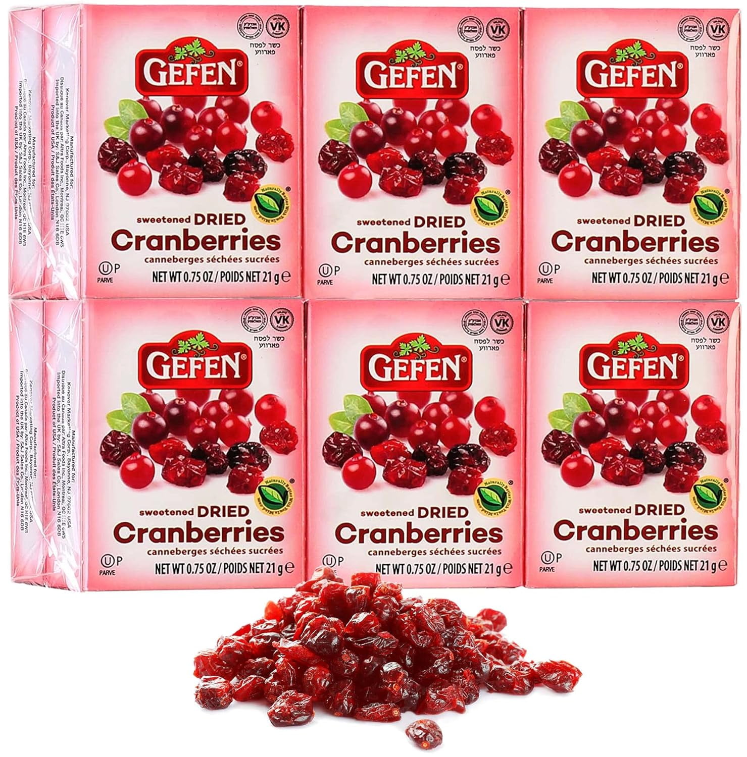 Gefen Sweetened Dried Cranberries .75 ounces (12 Single Serve boxes ...