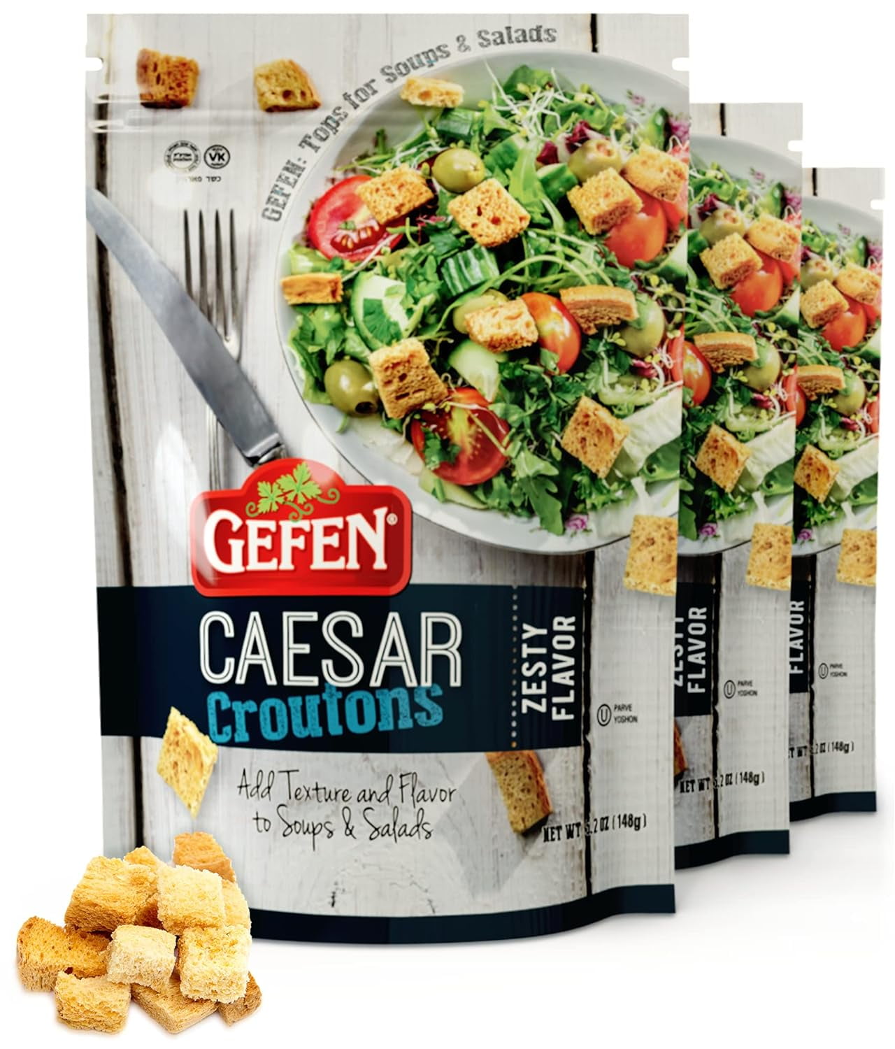 Gefen Zesty Flavored Caesar Croutons 5.2oz (3 Pack) | Dairy Free ...
