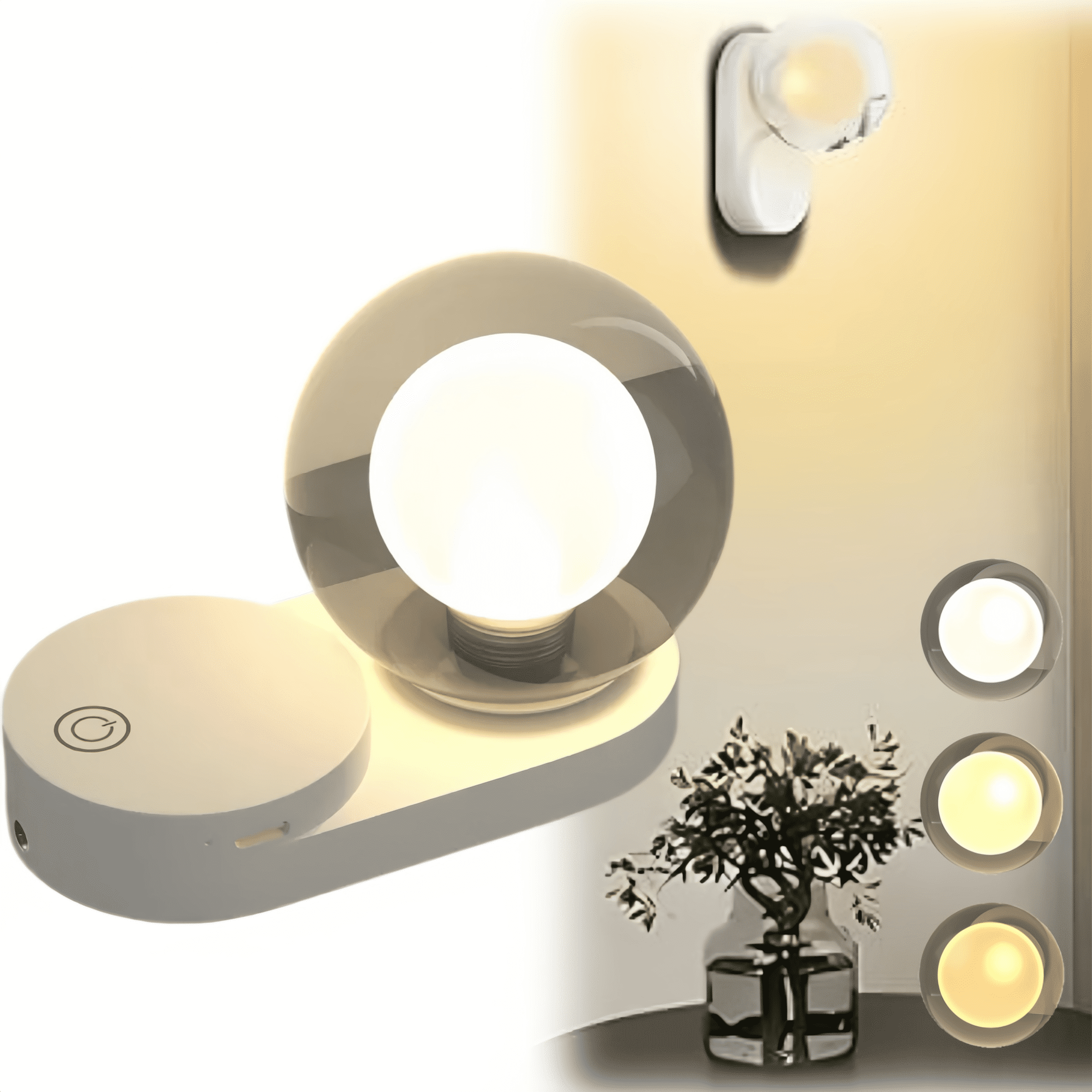 Gefolly LED Wall Lamp, Magnetic Lamp，Dimmable Touch Night Light, 3 ...