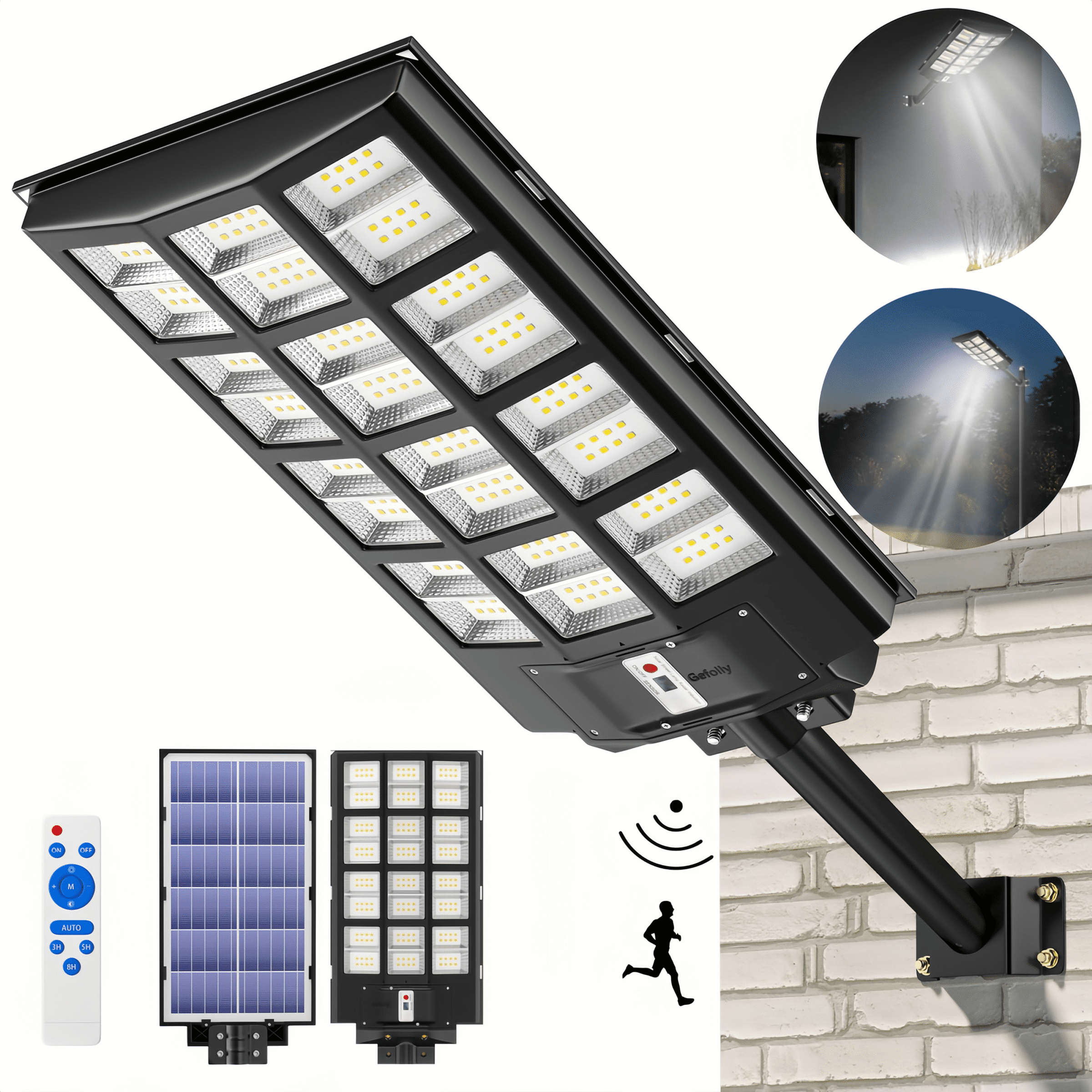Gefolly Solar Street Light with Motion Sensor, 13500W, 3,800,000 Lumens ...