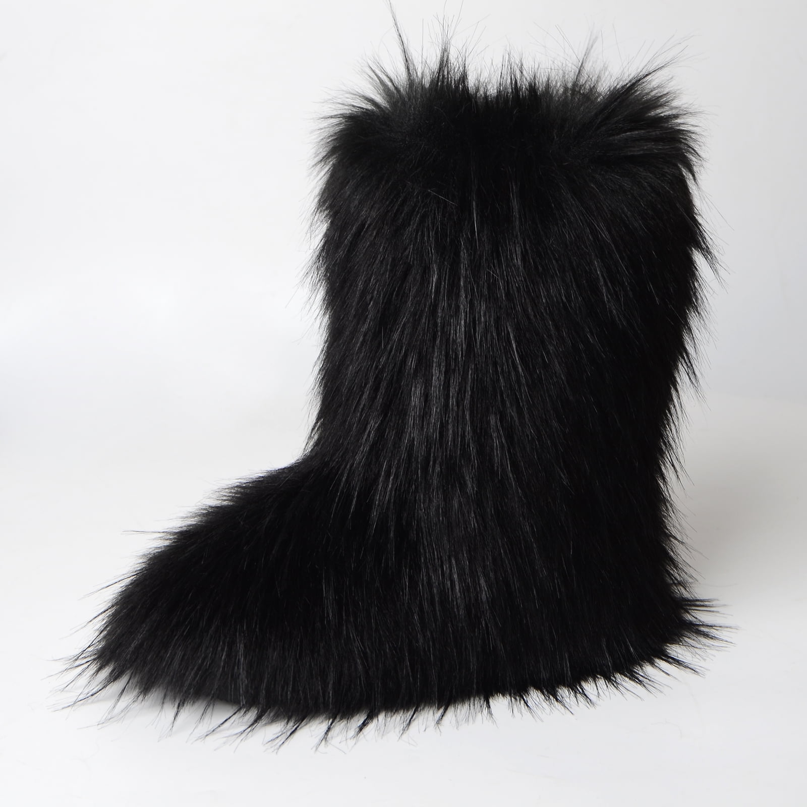 Gegefur Women's Faux fur Boot Furry Fluffy Short Snow Boot Mid-Calf ...