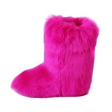 Gegefur Women's Faux fur Boot Furry Fluffy Short Snow Boot Mid-Calf ...