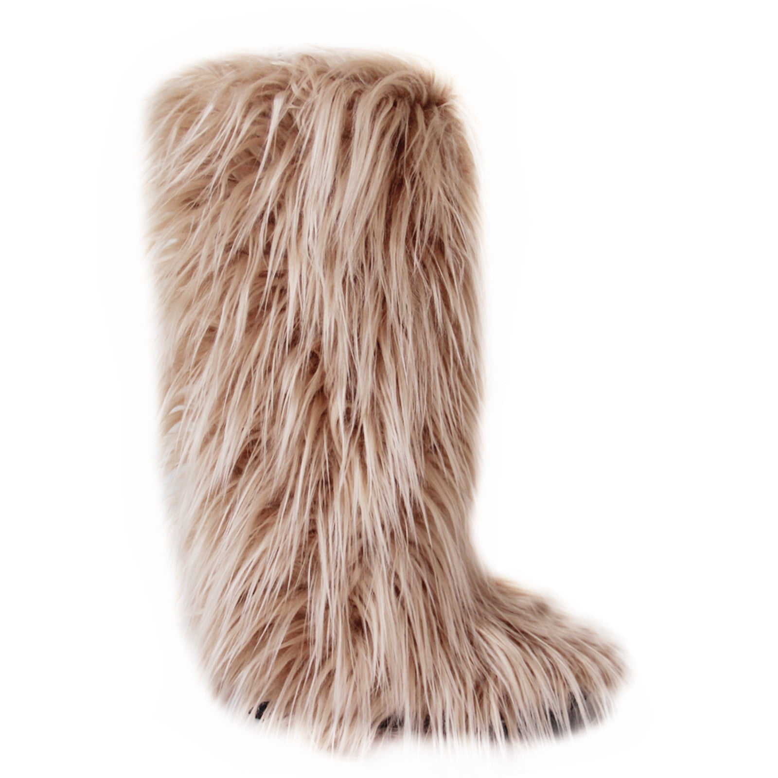Gegefur Women's Furry Fluffy Boot Faux Fur Long Snow Boot Knee High ...