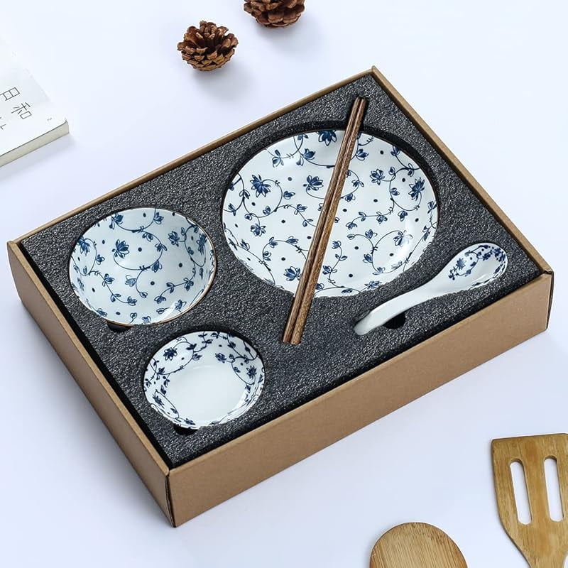 Gegong Blue and White Porcelain Dinnerware Set, Dishes, Bowl, Spoon ...