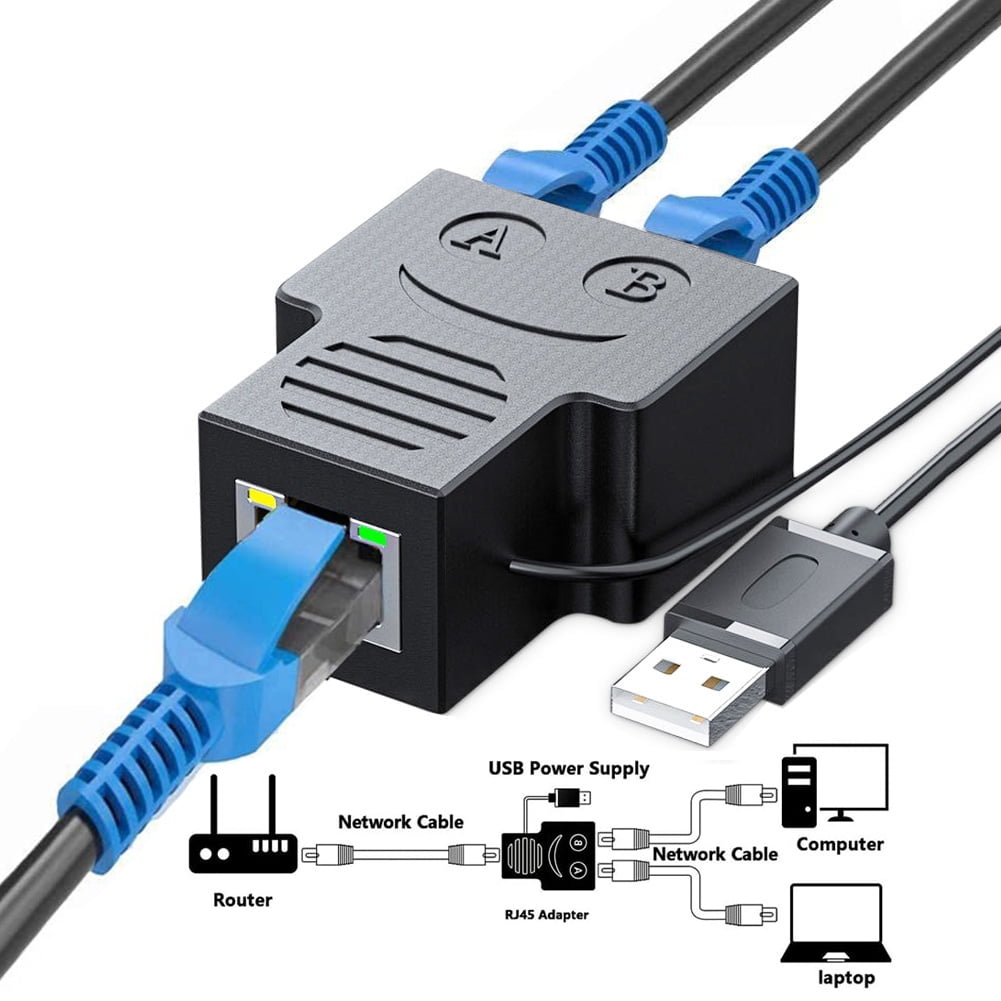 Gegong Ethernet Splitter, 1 Male To 2 Female Two Devices Simultaneously ...