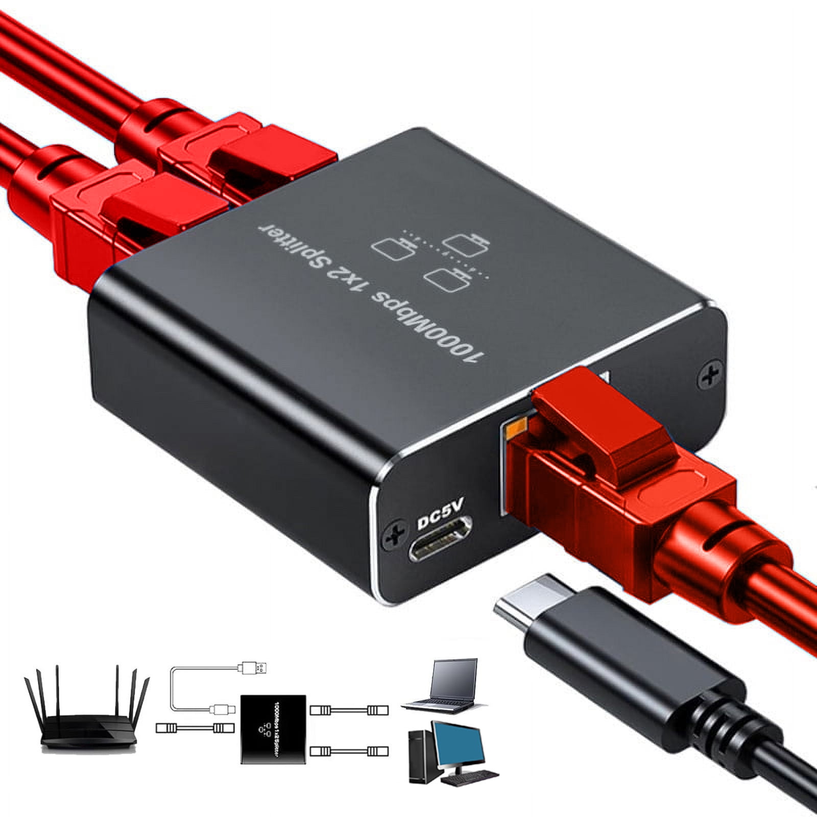 Gegong Ethernet Splitter Gigabit 1 to 2, 1000Mbps Internet Splitter ...