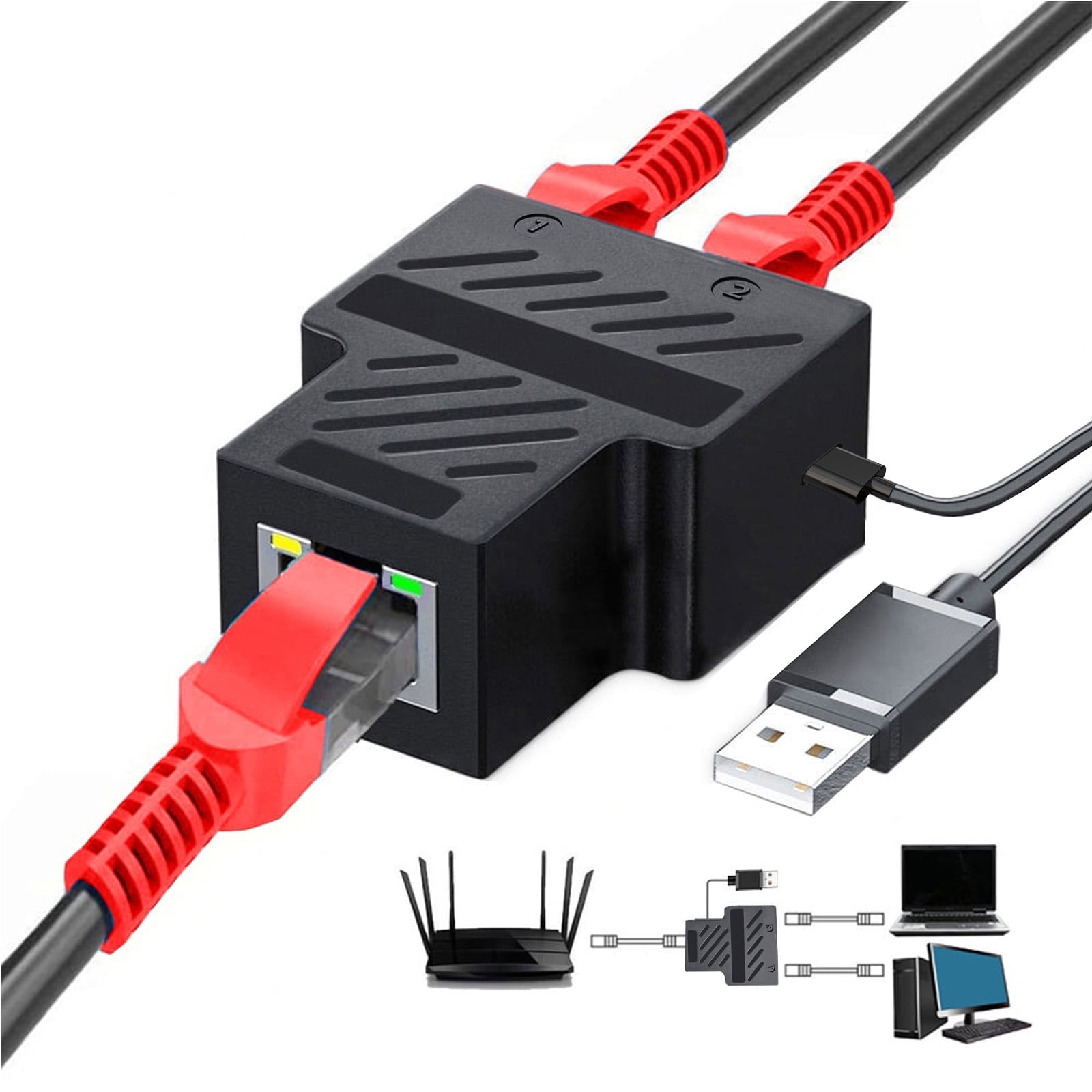 Gegong Dual Network Adapter, Ethernet Splitter 1 Male To 2 Female for ...