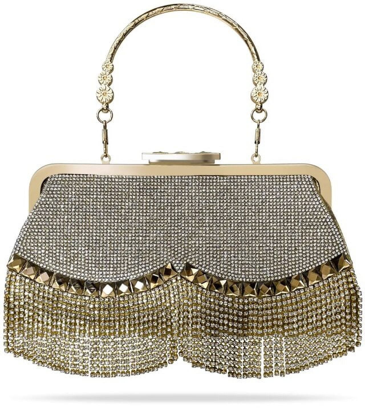 Geiomoo Crystal Tassel Clutch Purse, Women Rhinestone Evening Bag ...