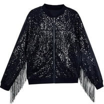 LOLANTA Girls Sequin Jacket Long Sleeve Kids Bomber Coats with Pockets ...
