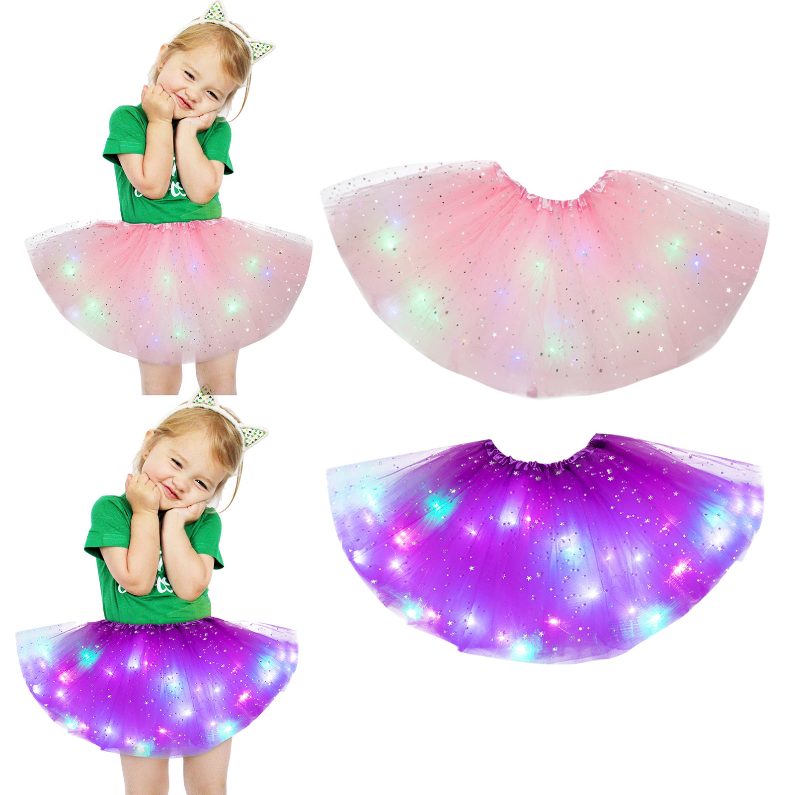 Geire Girl 2PC Tutu Skirts Magic Light Princess LED Dancing Skirt Tulle ...