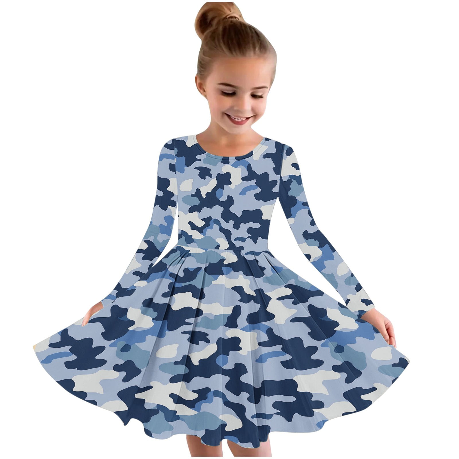 Geire Girls Dance Dresses Camouflage Long Sleeve O-Neck Spring Fall A ...