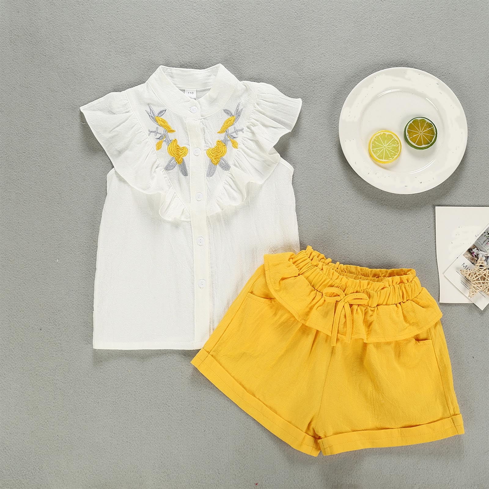 Geire Girls Summer Cute Outfits Floral Embroidery Flutter Sleeve Button ...