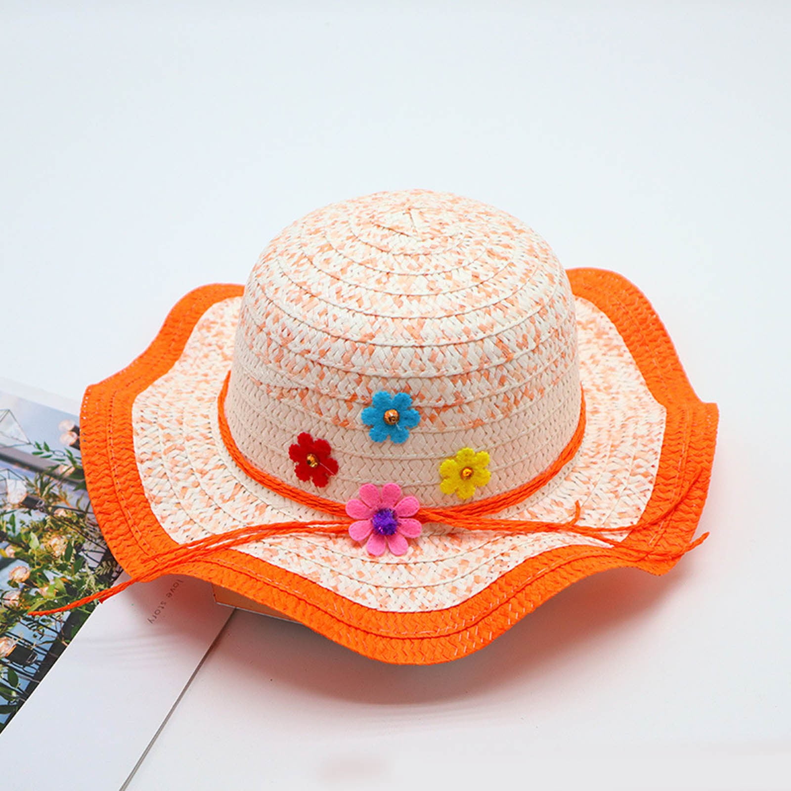 Geire Girls Summer Pretty Straw Hat Kids Large Brim Sun Protection ...