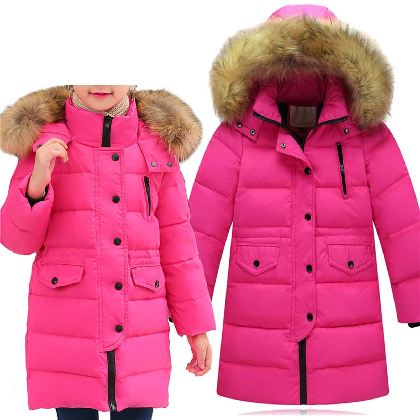 Geire Girls' Winter Coat Full Zipper Long Puffer Jacket Thicked Warm ...