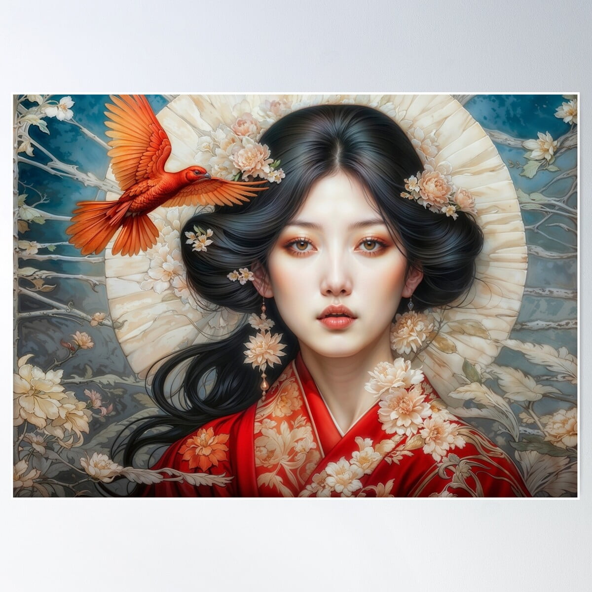 Geisha And Fish Poster Wall Art, Modern Wall Decor For Living Room ...