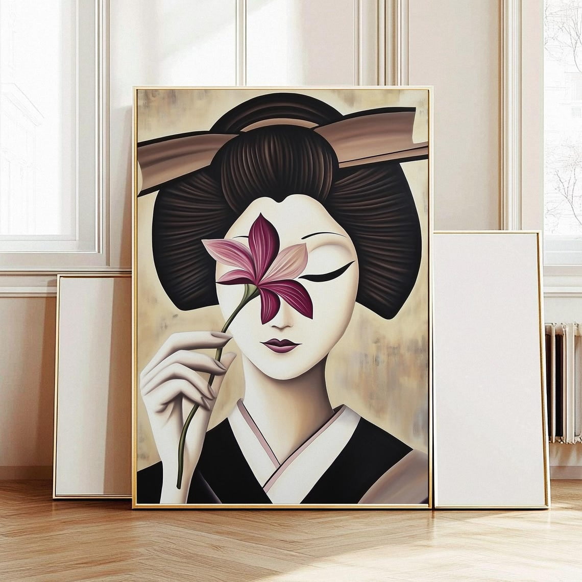Geisha Costume Art Print Digital, Elegant Asian Woman Portrait Oil ...