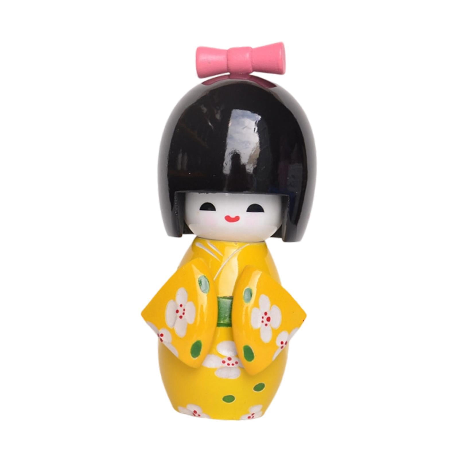 Geisha Doll Kabuki Statue Japanese Kimono Wooden Miniature Collectible ...