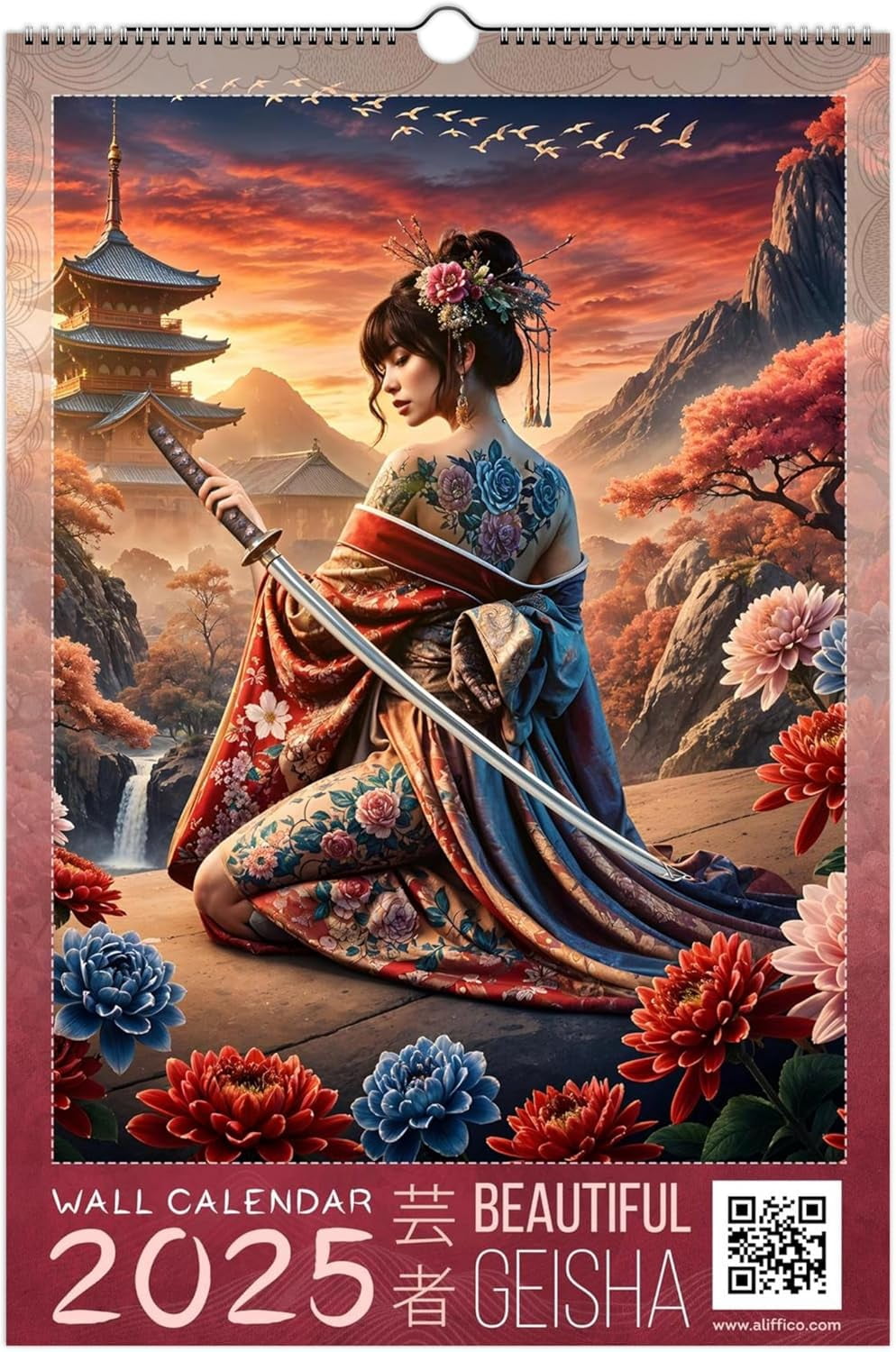 Geisha Samurai Full Year Wall Calendar 2025, 11 x 16.5 Inches. Silk ...