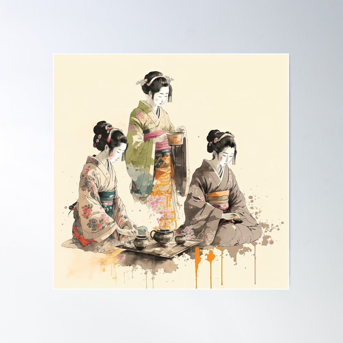 Geisha Tea Ceremony Poster Wall Art, Modern Wall Decor For Living Room ...