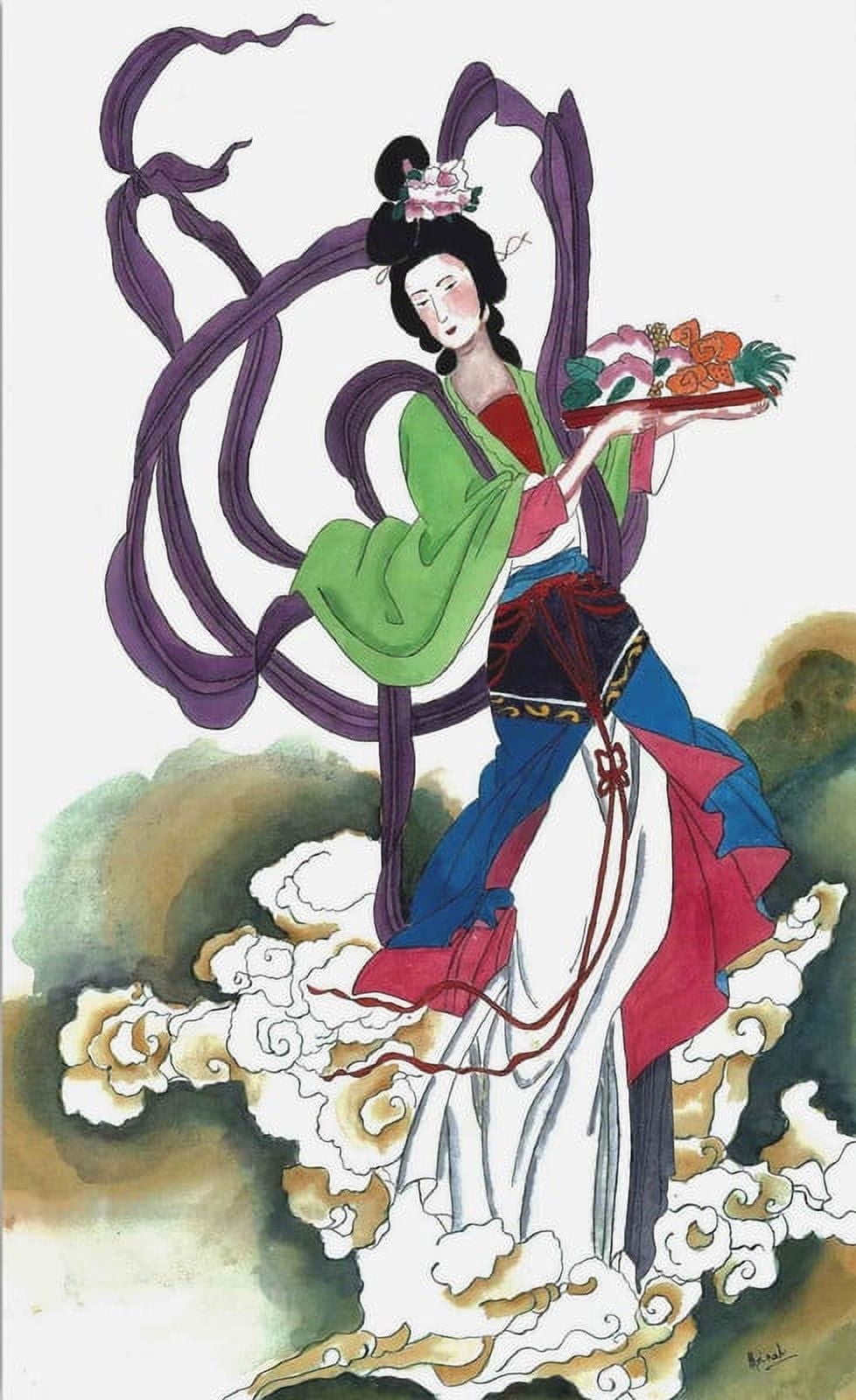 Geisha With Fruits, Japanese Style Painting, Limited Edition A2 Canvas ...