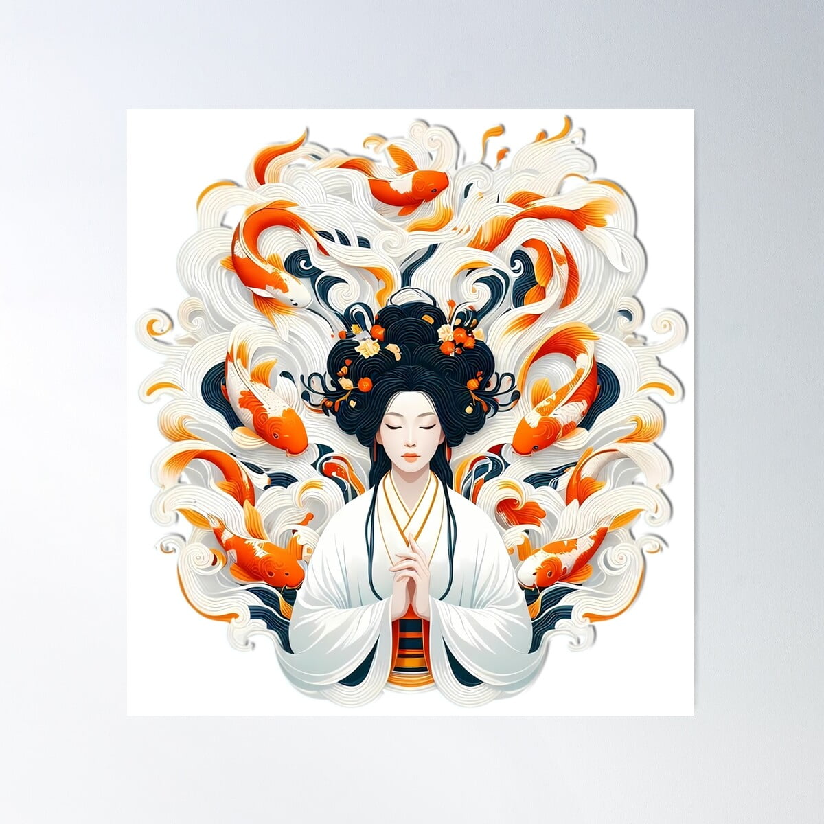 Geisha With Koi Fish Hair Art - Japanese Culture Illustration Poster ...