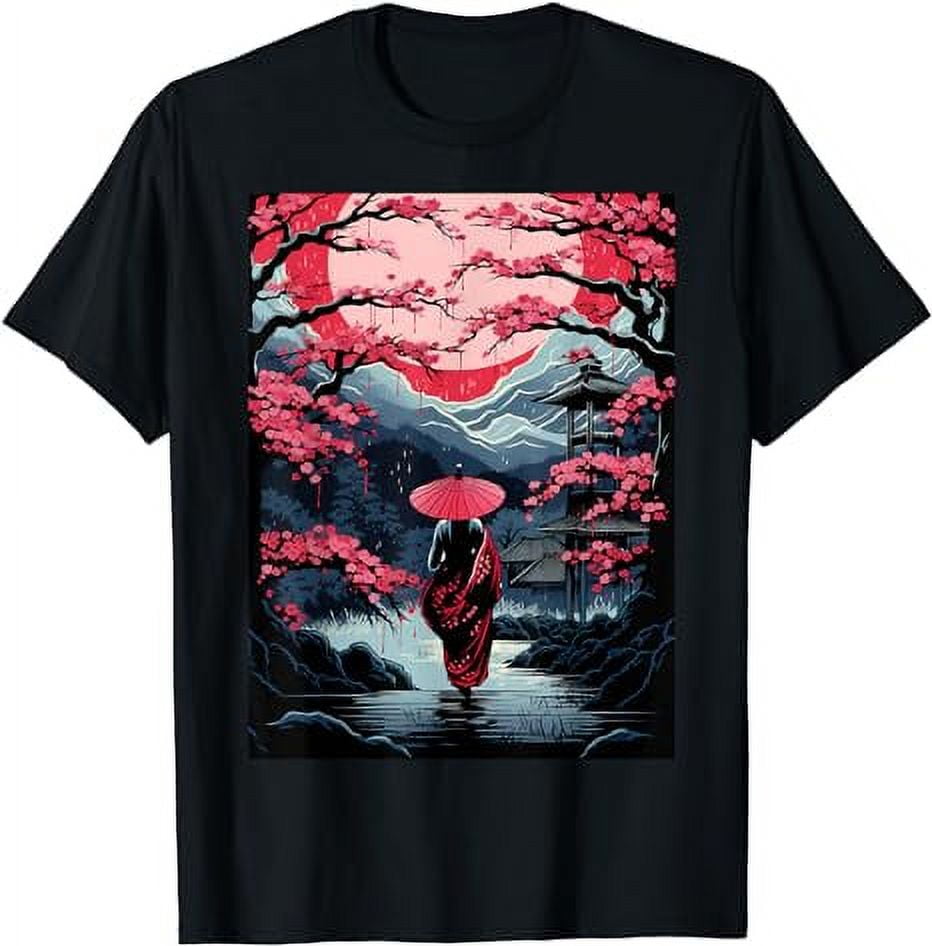 Geisha Woodblock Cherry Blossom T-Shirt - Walmart.com
