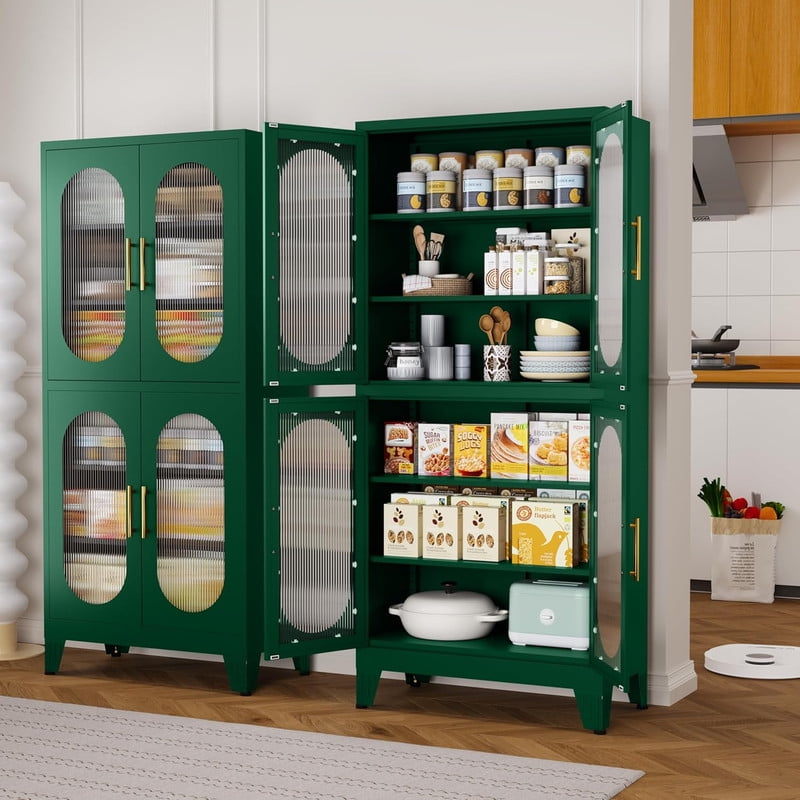 Geitin Steel Pantry Cabinet with Acrylic Doors and Adjustable Microwave ...