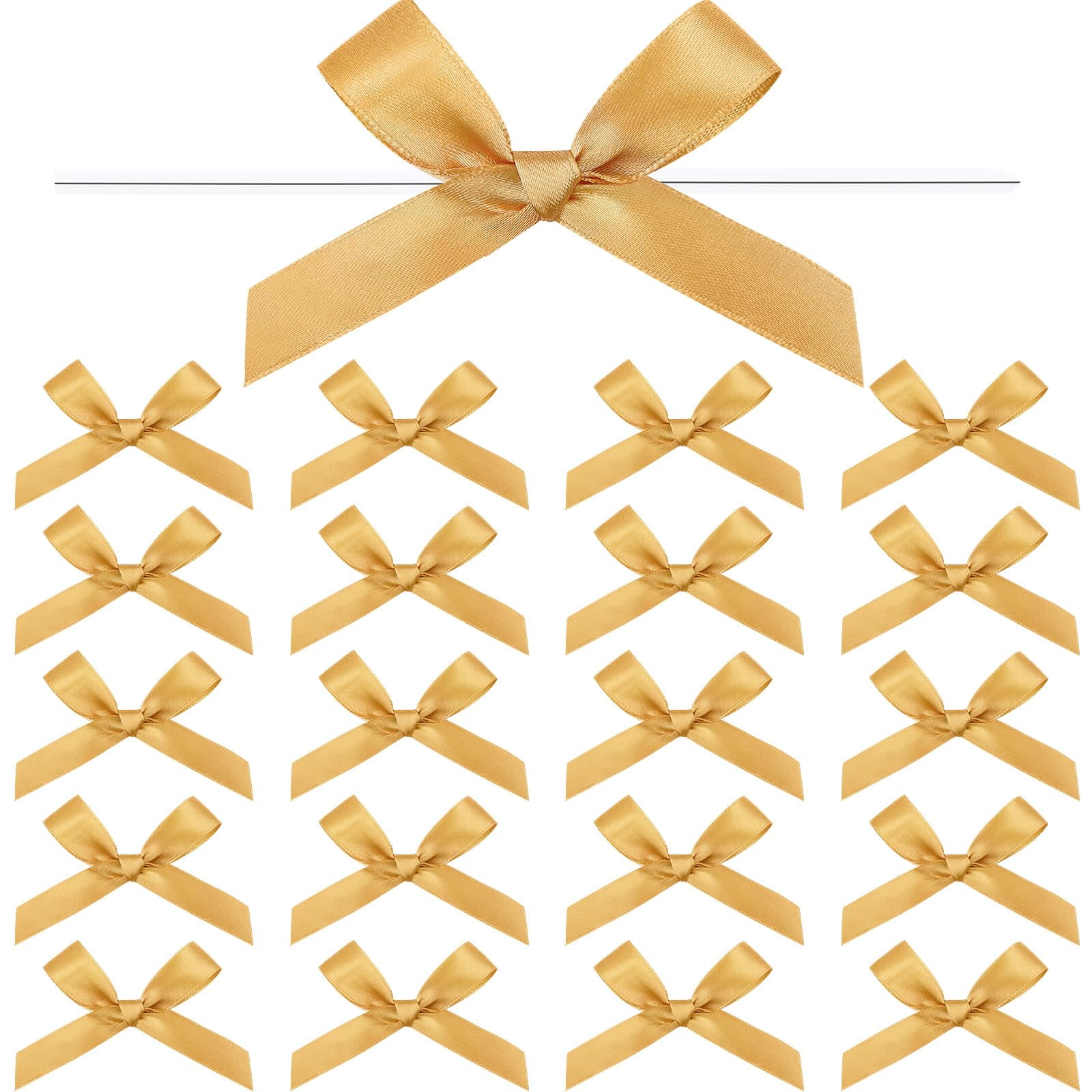 Gejoy 100 Pieces 2.6" AIF9 Solid Gold Bows Mini Satin Ribbon Twist Tie ...