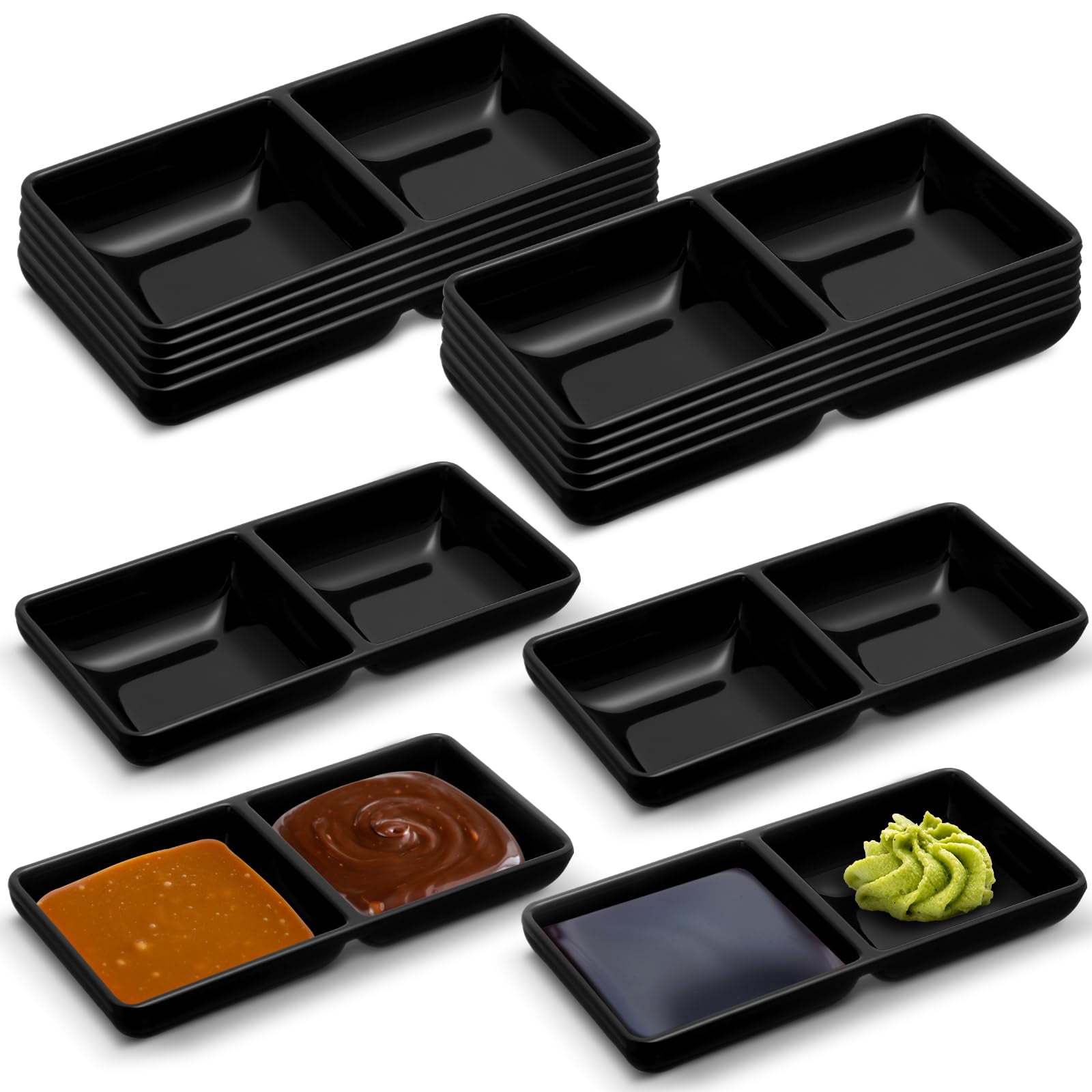 Gejoy 12 Pcs Dual Dipping Sauce Bowls Soy Sauce Dish Bowls Two ...