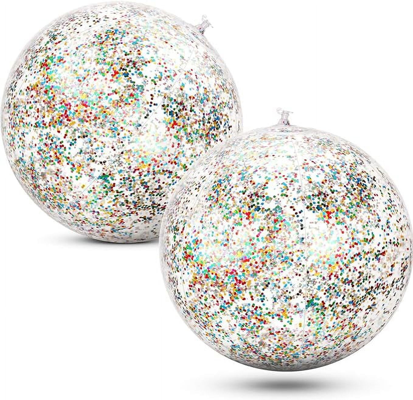 Gejoy 2 Pieces Inflatable Glitter Beach Ball Confetti Beach Balls Transparent Swimming Pool ...