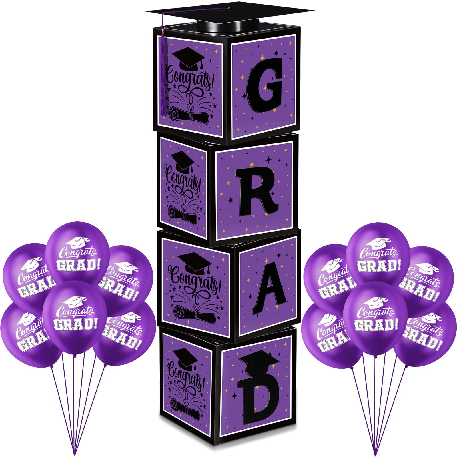 Gejoy 2025 Purple and RRF12 Black Graduation Decorations Prom Boxs ...