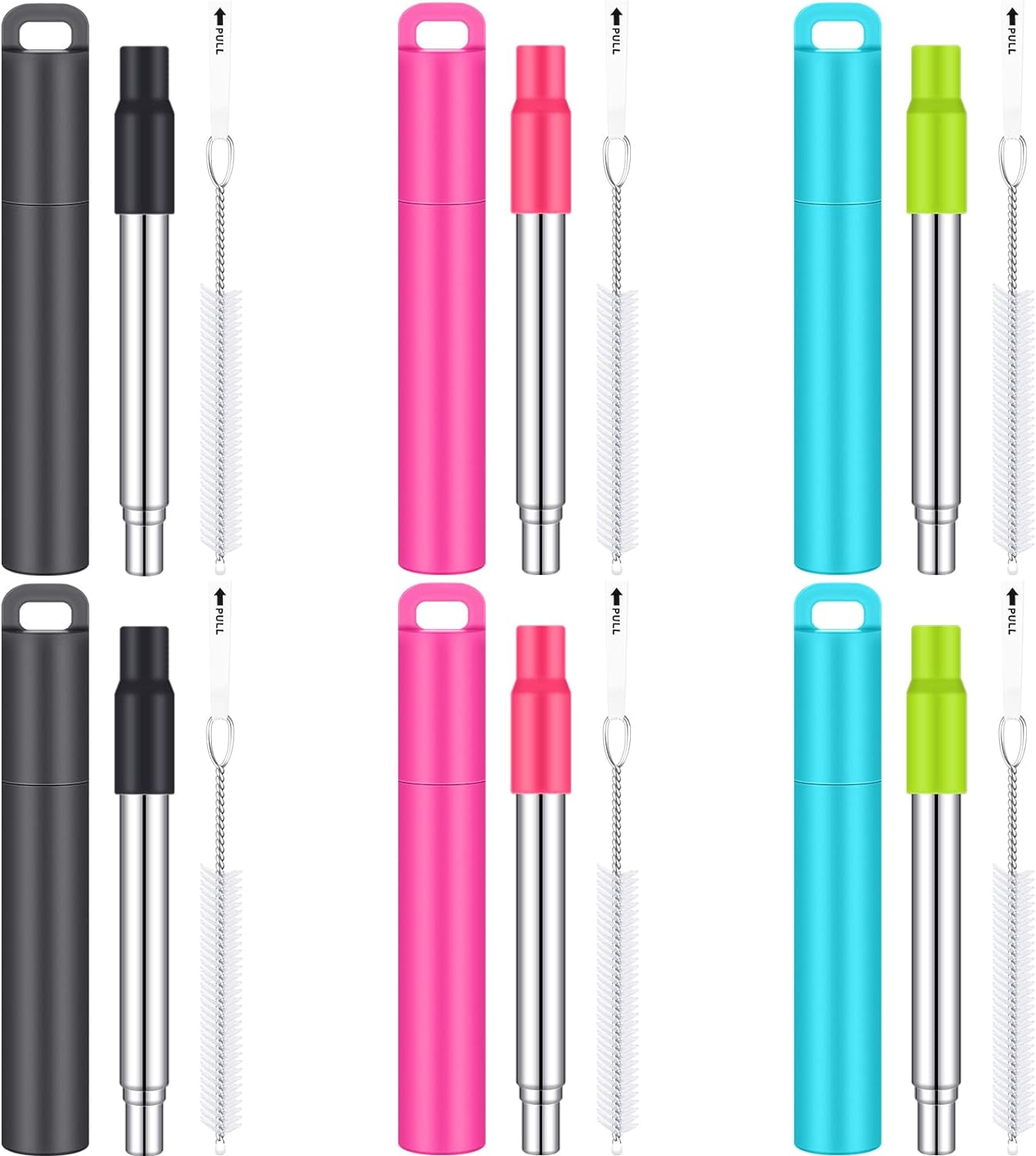 Gejoy 6 Pack Metal Reusable Straw Drinking Collapsible Foldable ...