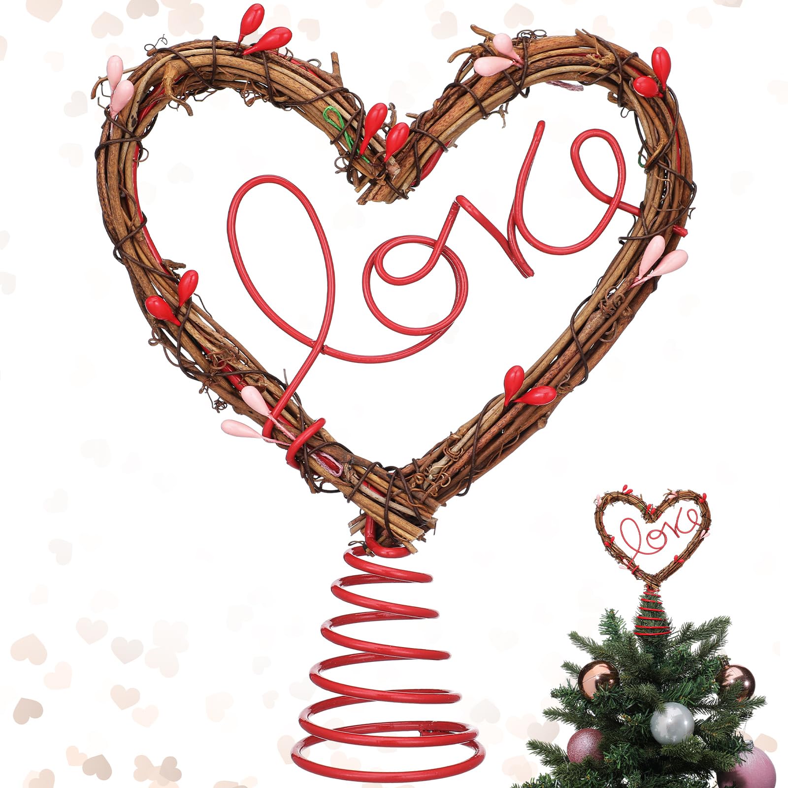 Gejoy 7 Inch Valentine Tree Topper Heart Tree Topper Rustic Rattan ...